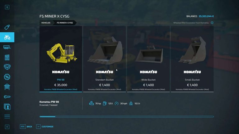 Komatsu PW-98 V1.0 FS22 Mod | Farming Simulator 22 Mod