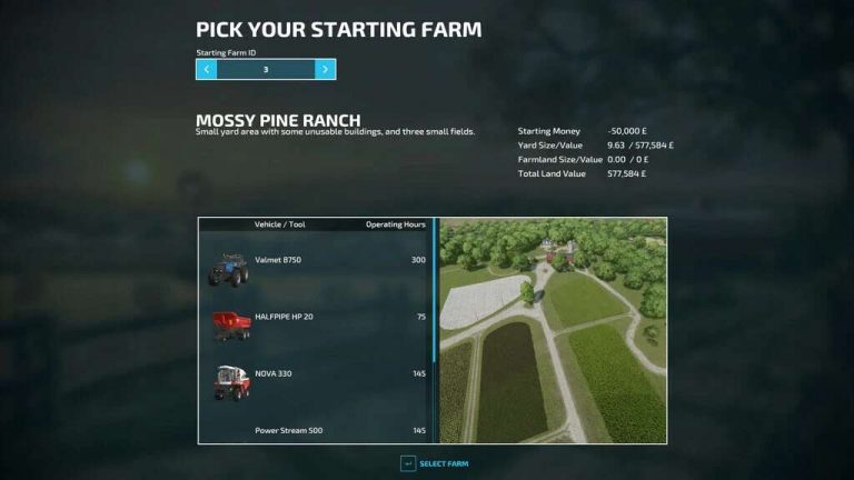 Pick Your Starting Farm v1.1 FS22 Mod | Farming Simulator 22 Mod