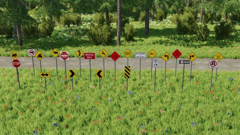 US Road Signs Pack v1.0 FS22 Mod | Farming Simulator 22 Mod