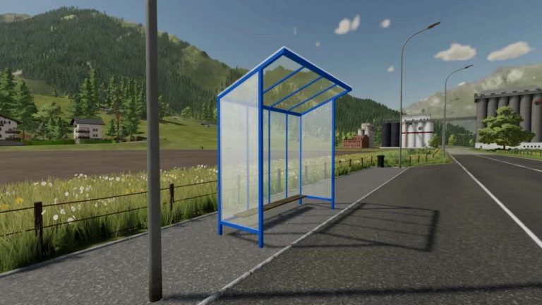 Glass Bus Stop Prefab v1.0 FS22 Mod | Farming Simulator 22 Mod