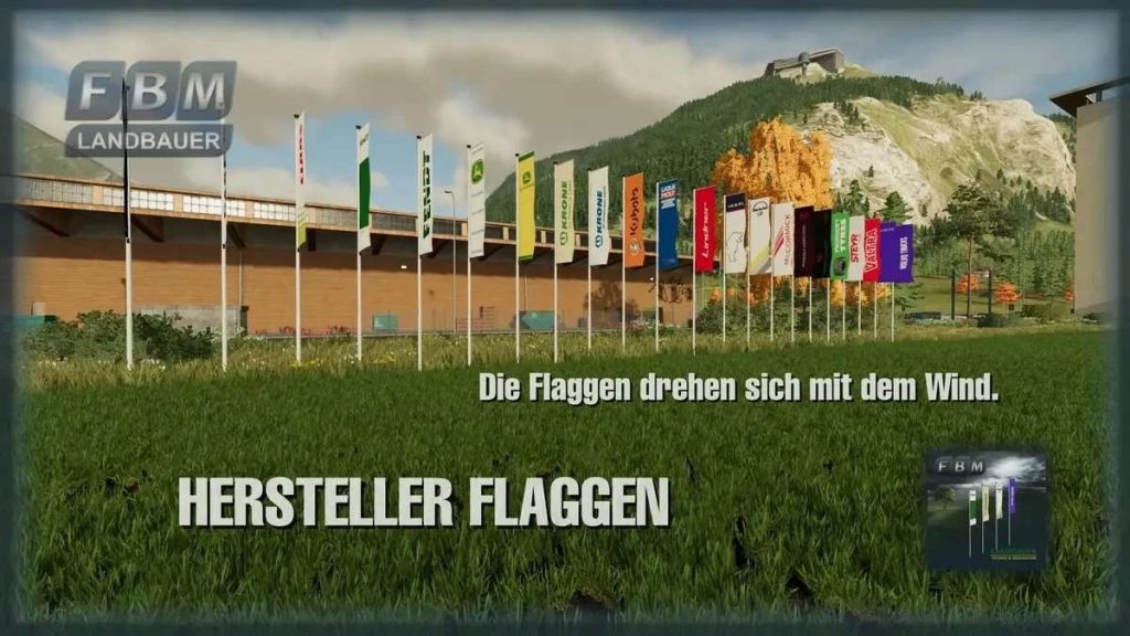 Manufacturer Flags v1.1 FS22 Mod | Farming Simulator 22 Mod