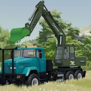 Kraz 65032 Truck with Excavator v1.0 FS22 Mod | Farming Simulator 22 Mod