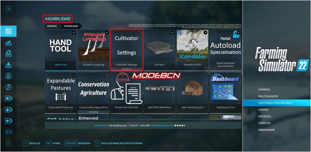 Cultivator Settings ESPANOL V1.0 FS22 Mod | Farming Simulator 22 Mod