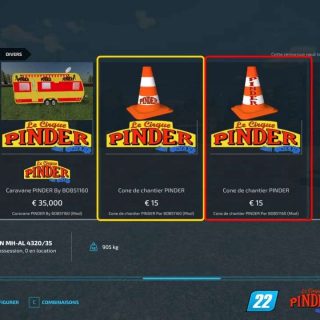 PINDER construction cone v1.0 FS22 Mod | Farming Simulator 22 Mod