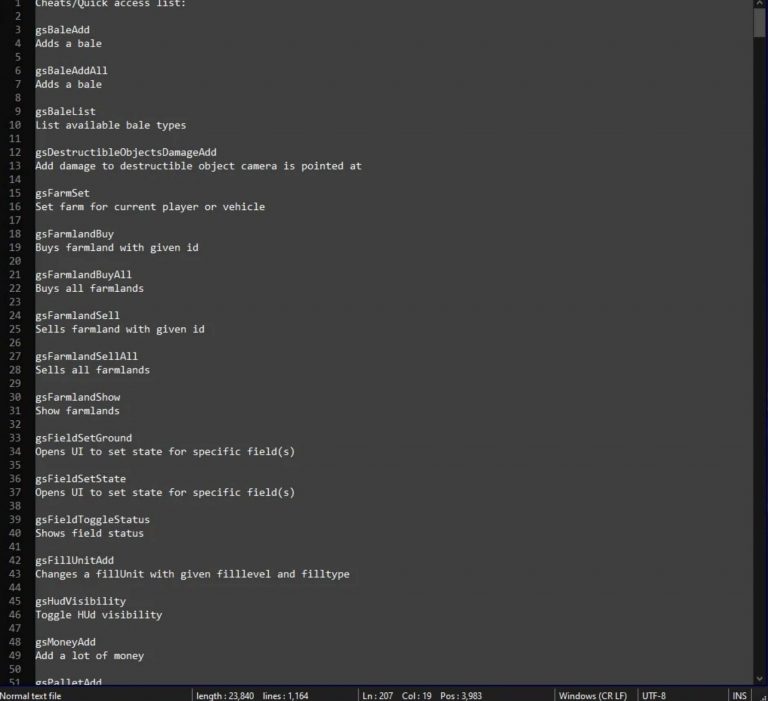 Console Command Cheat list v1.0.0.0 FS25 Mod | Farming Simulator 22 Mod