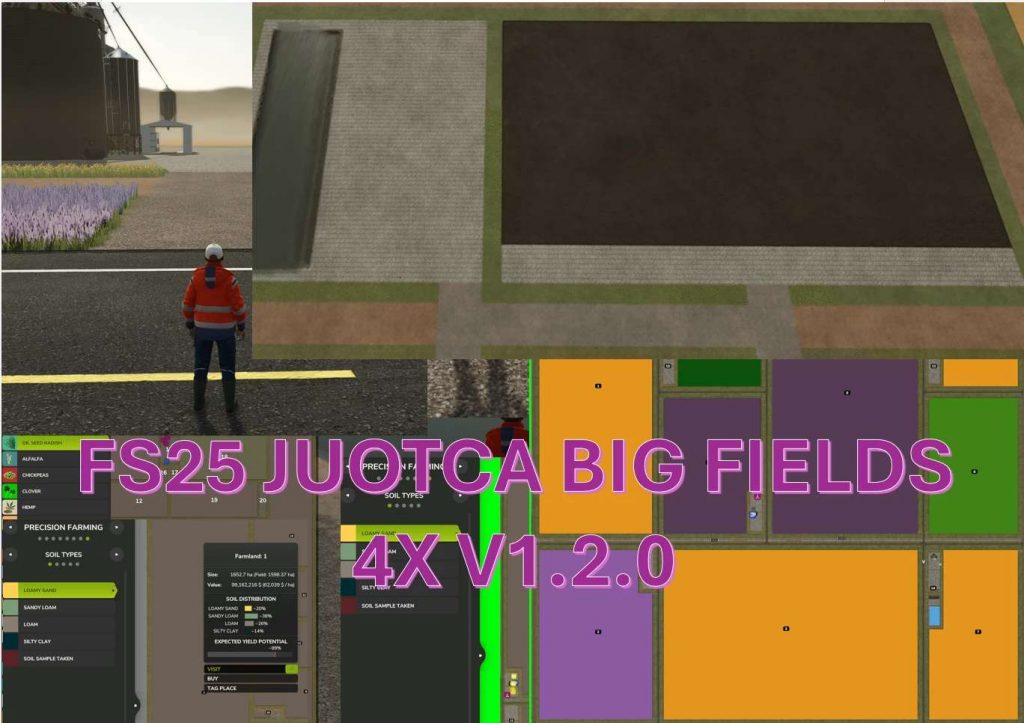 JUOTCA BIG FIELDS 4X V1.2.0.0 FS25 Mod | Farming Simulator 22 Mod
