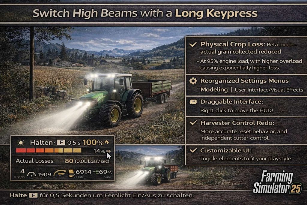 High beam via long button press v1.0.0.0 FS25 Mod | Farming Simulator ...