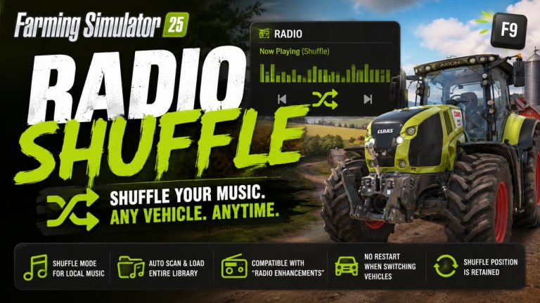 Radio Shuffle V2.2.0.0 FS25 Mod | Farming Simulator 22 Mod
